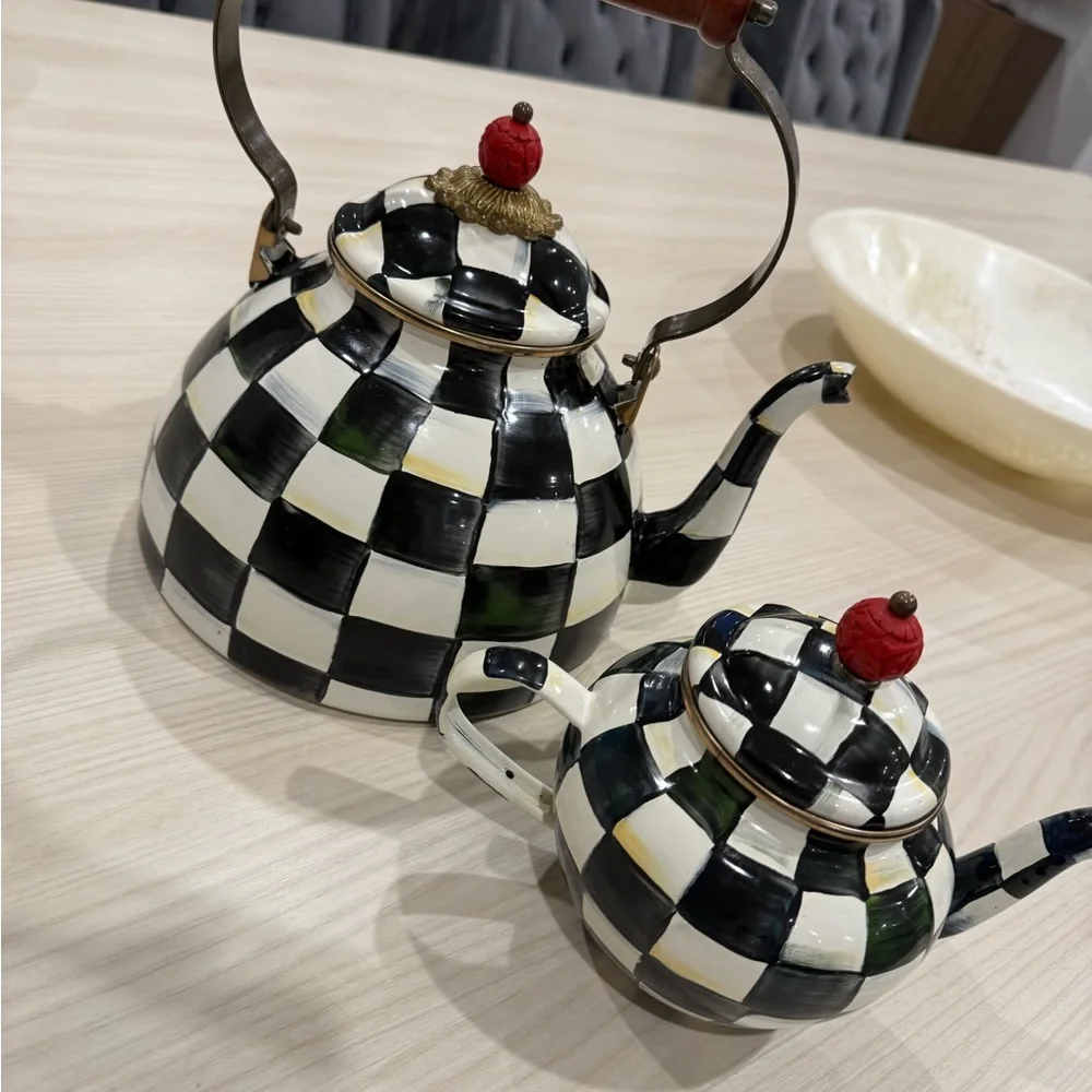 MacKenzie-Childs | Kitchen | Checkered Black And White Tea Kettle And ...